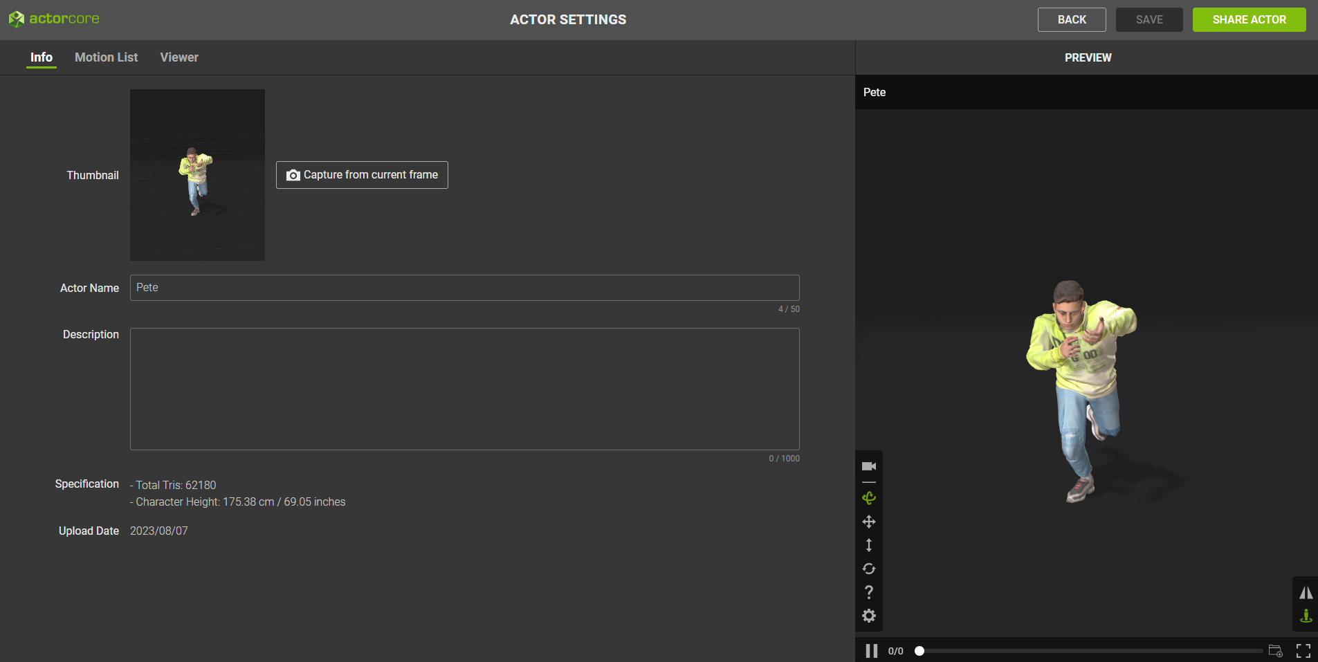 Editing Actor Info