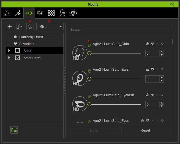 Controls in Modify > Morph Page for ActorMIXER Pro