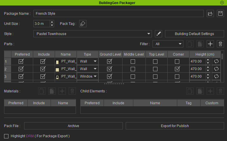 DRM Setting in BuildingGen Packager panel