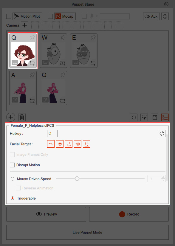 Expression, Perform and Body Motion Card for Characters