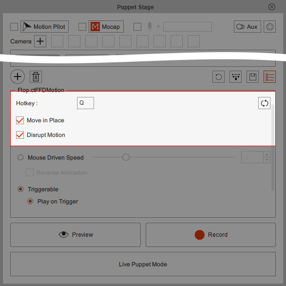 Motion Settings for FFD, Prop Motion and Elastic Motion Cards