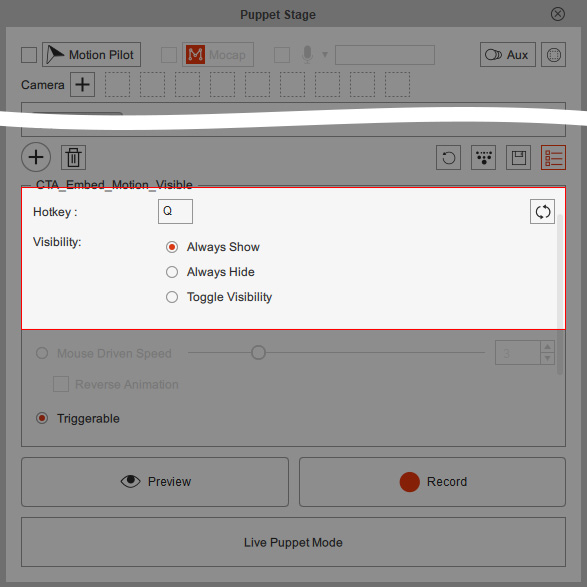 Motion Settings for Visibility and Opacity Motion Cards