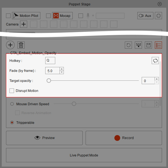 Motion Settings for Visibility and Opacity Motion Cards
