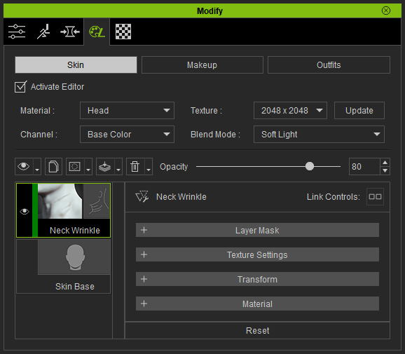 Settings in Appearance Editor - Facial Part