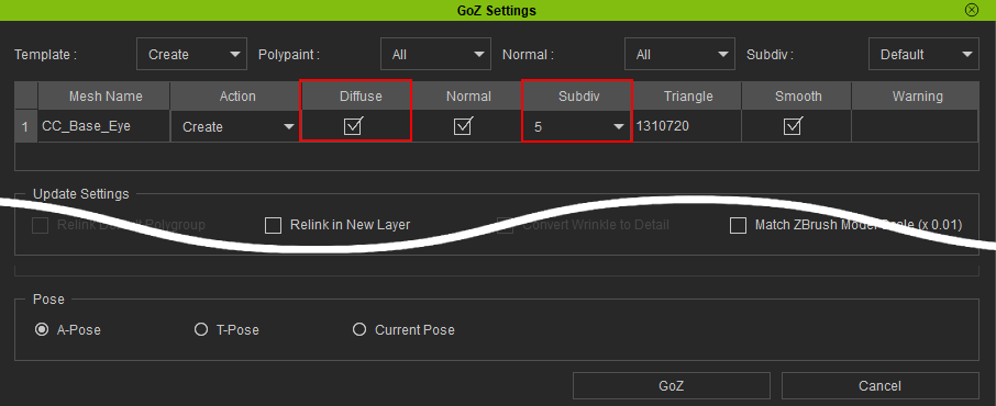 Polypainting diffuse maps of CC models