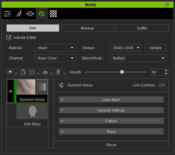 Settings in Appearance Editor - Suntan