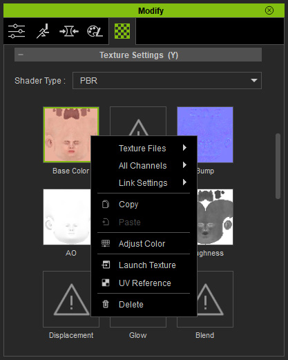 User Interface Introduction for Texture Right-click Menu