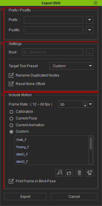 Exporting Motions to BVH