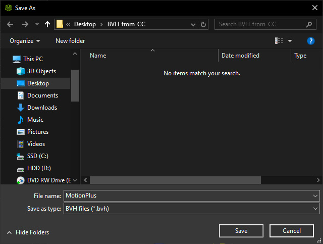 Exporting Motions to BVH
