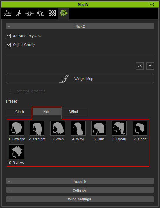 Physics Settings for Smart Hair