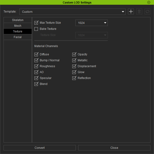 User Interface Introduction for Custom LOD Settings Panel