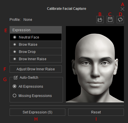 Calibrate Facial Capture Panel