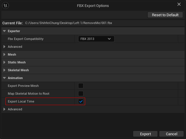Timecode Settings for FBX File