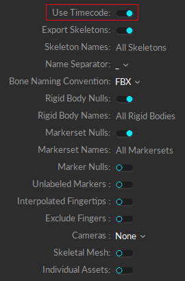Timecode Settings for FBX File