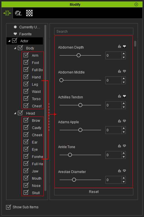 Search Function in Modify Panel