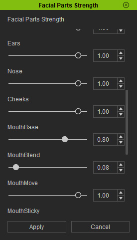 Individual Facial Parts Strength Adjustments