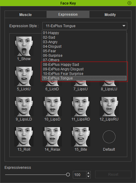 Using ExpressionPlus in Face Key Panel