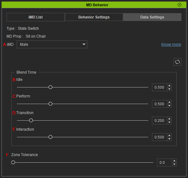 MD Behavior - Data Settings