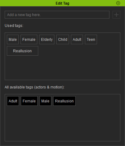 Tags System for Actor, Accessories and Motion Items