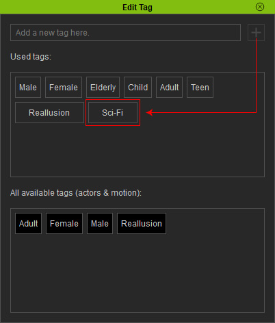 Tags System for Actor, Accessories and Motion Items