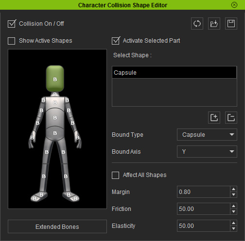 Settings for Collision Shapes of Characters